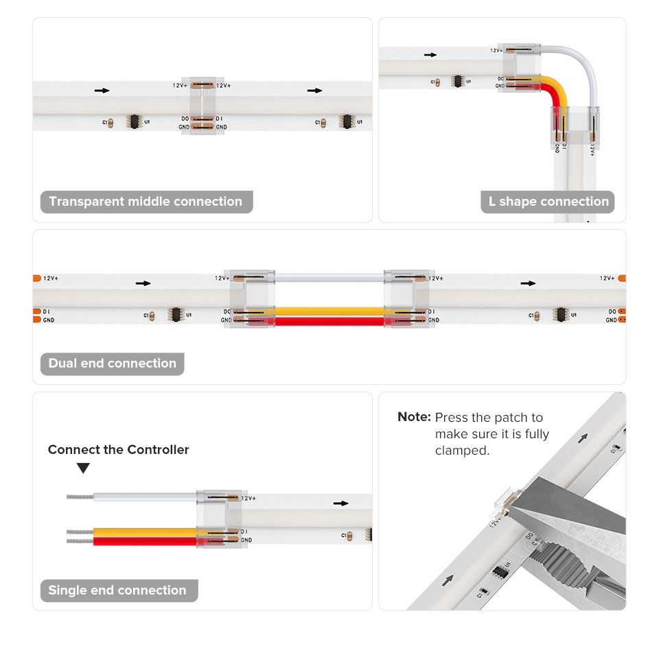 BTF-LIGHTIN 3pin 12mm Transparent Connectors for FCOB 720LEDs/m RGBIC ...