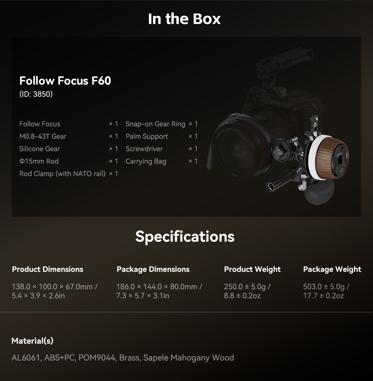 SmallRig Follow Focus F60 Adjustable Non-stop Damping Modular Design ...