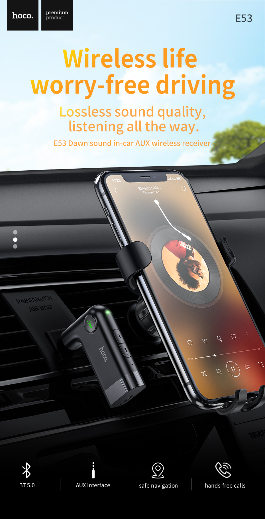 Hoco E53 Wireless Bluetooth 5.0 Audio Adapter Aux With Microphone For ...