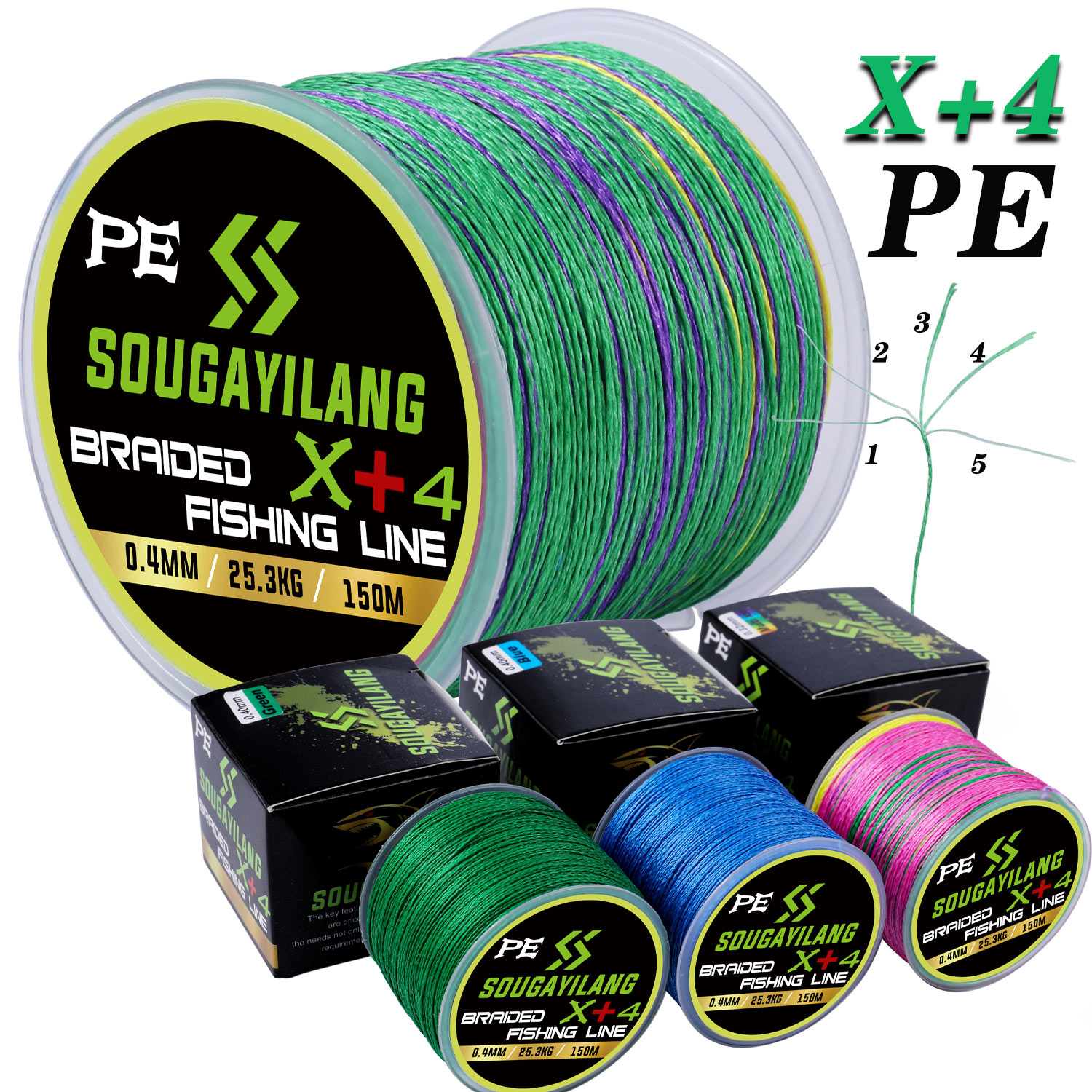 Sougayilang 4X PE Fishing Line 150M Braided Line Multifilament Line ...