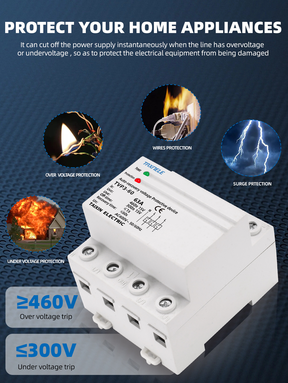 60A 63A 380V Three Phase Din rail automatic recovery reconnect over ...