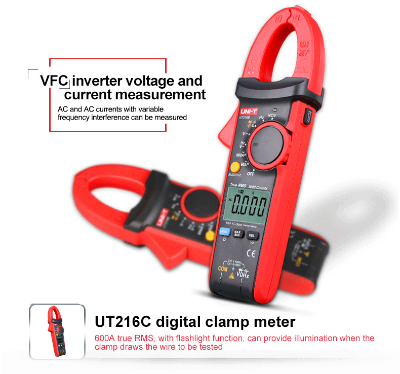 UNI-T UT216A UT216C UT216D Professional Clamp Meter AC DC 600A 1000V ...