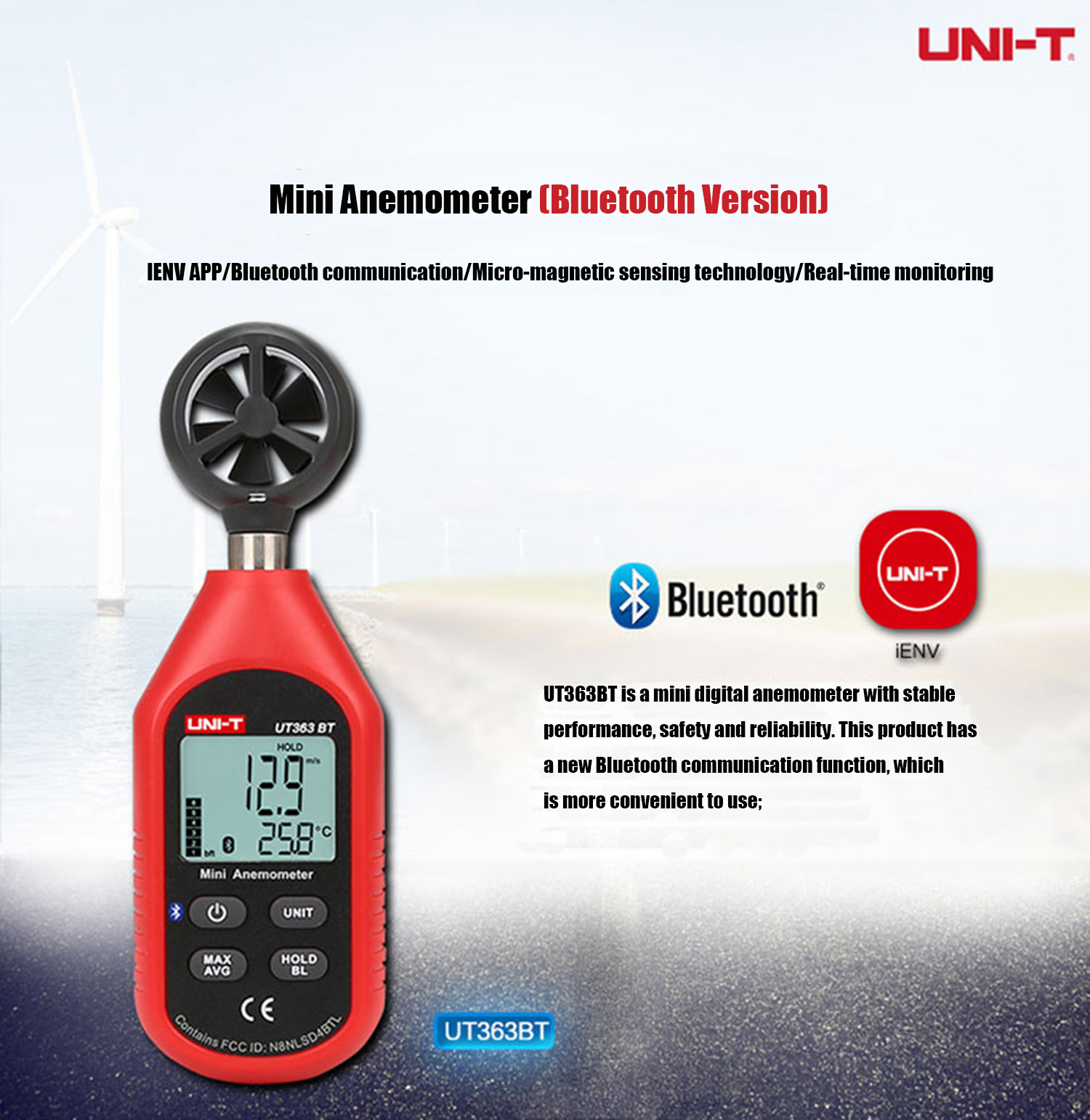 UNI-T UT363 UT363BT Mini Handheld Anemometer Digital Wind Anemometers ...