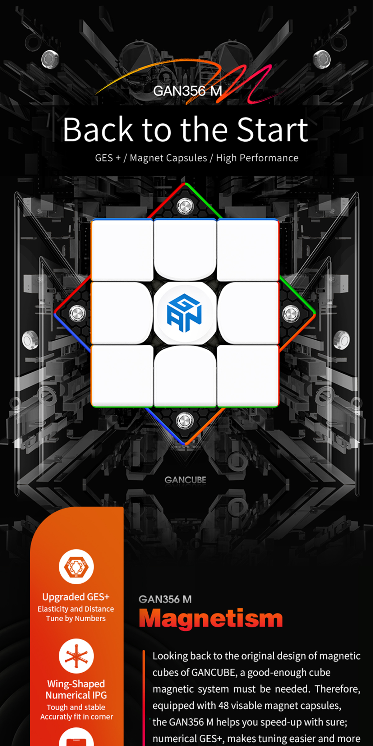 GAN 356 M 3x3 Magnetic Speed Cube GAN356 ME Stickerless Gans 356M Magic ...