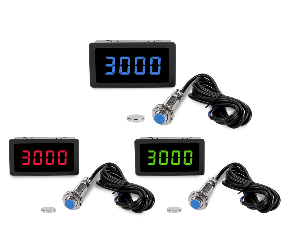 4 Digital LED Red Blue Green Tachometer Gauge RPM Speed Meter+Hall ...