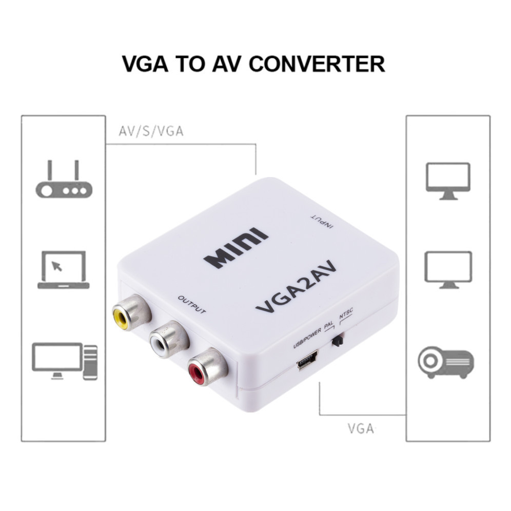Mini VGA TO AV Converter VGA2AV Convertor with 3.5mm Audio VGA To RCA ...