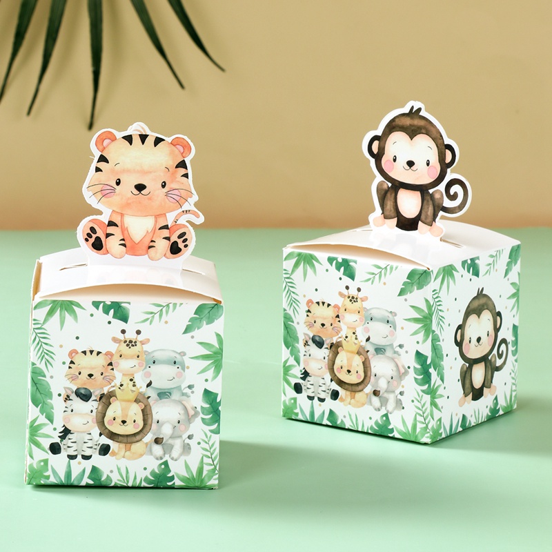 【Local】24PCS Cute Jungle Animal Gift Box Forest Lion Loot Bags Sovenier ...