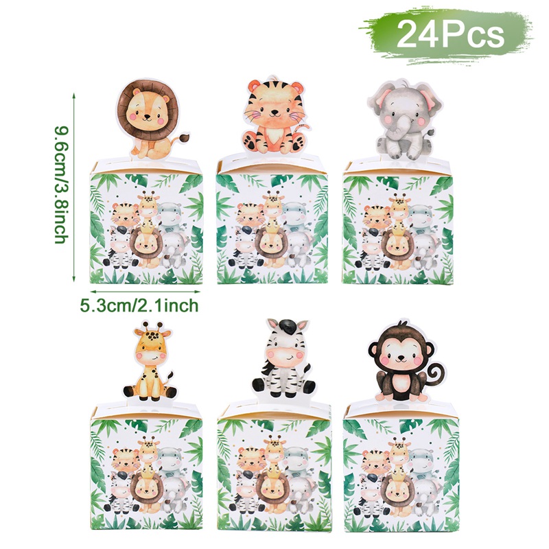 【Local】24PCS Cute Jungle Animal Gift Box Forest Lion Loot Bags Sovenier ...