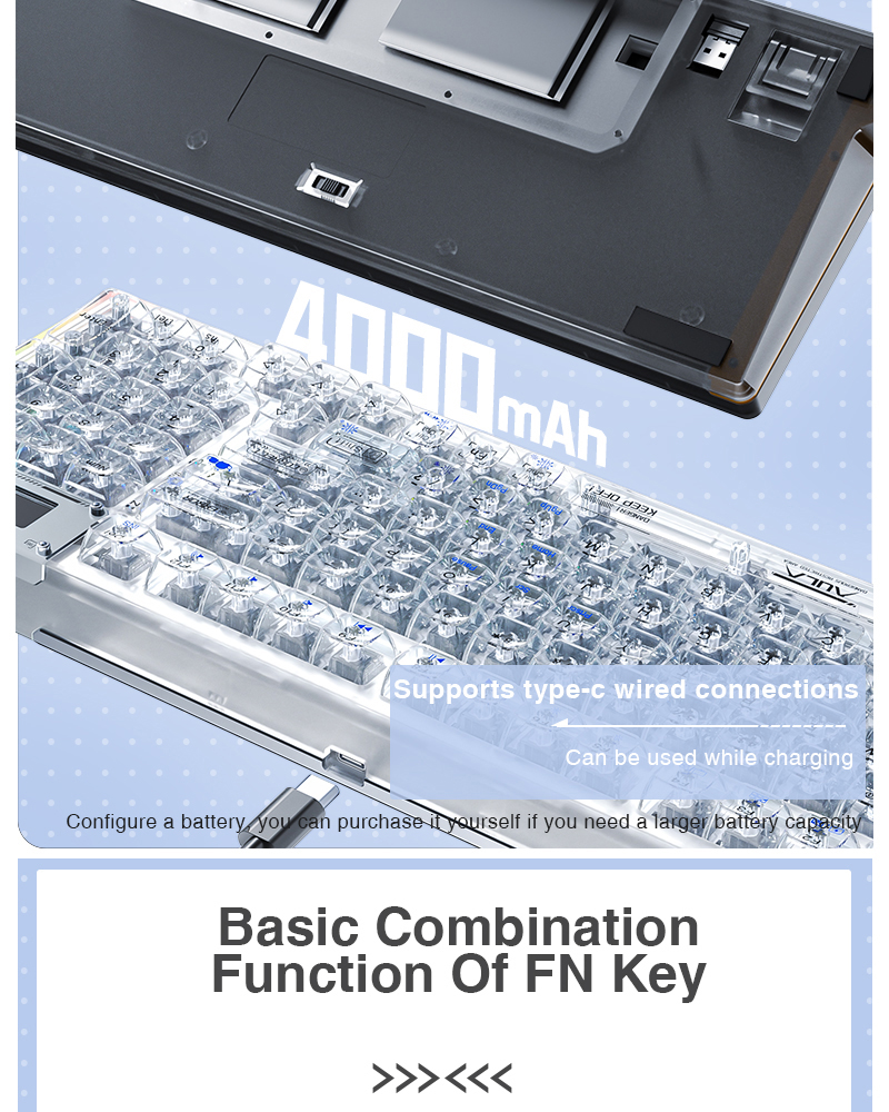 AULA F98pro 95 Keys Transparent Mechanical Keyboard Tri-mode Connect ...