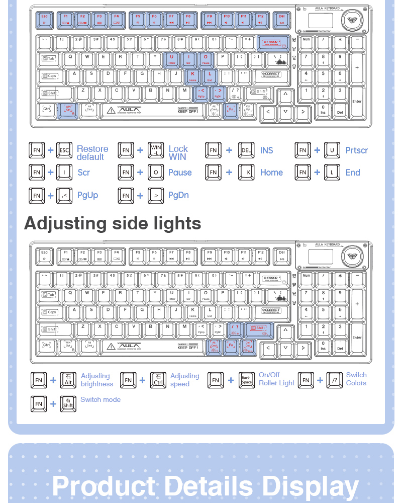 AULA F98pro 95 Keys Transparent Mechanical Keyboard Tri-mode Connect ...