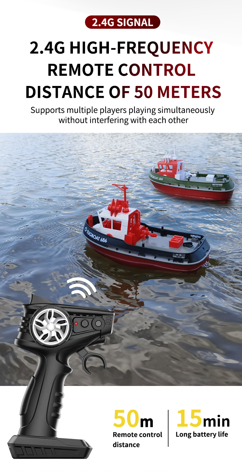 Remote Control Tugboat 1:72 Electric Boat Water Toy Charging Electric ...