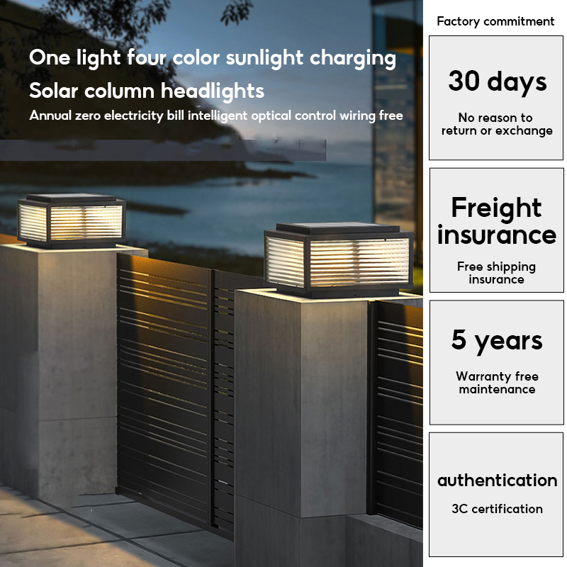 outdoor gate light solar Waterproof pillar light 4-Colors fence light solar outdoor garden light ...