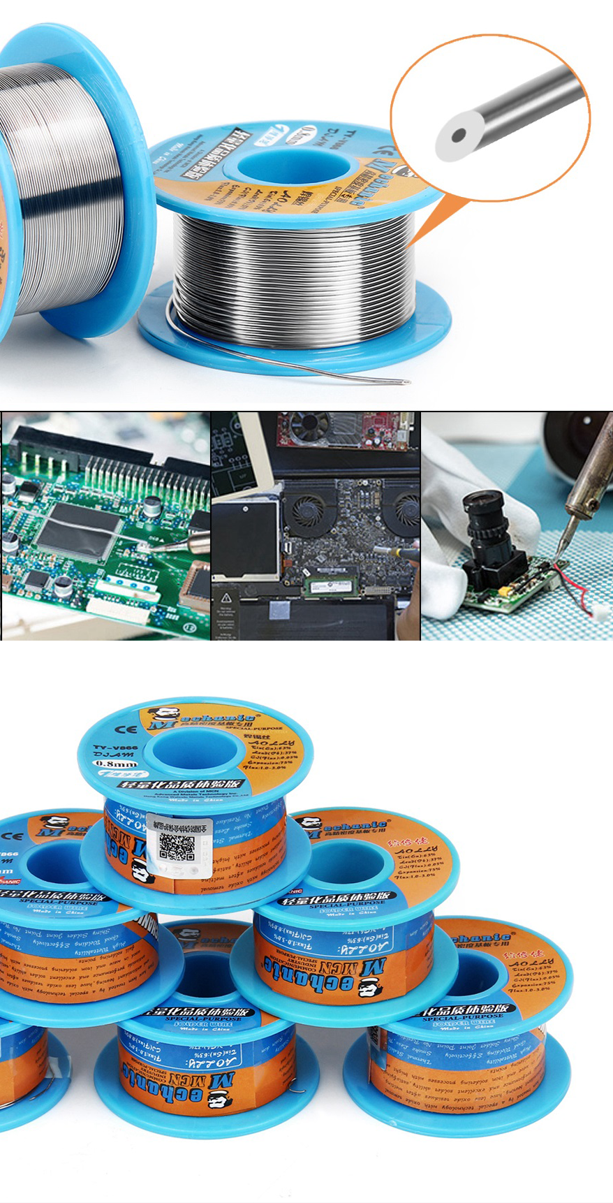 MECHANIC TY-V866 40g 0.2/0.3/0.4/0.5/0.6/0.8mm Sn63/Pb37 Mild Rosin ...