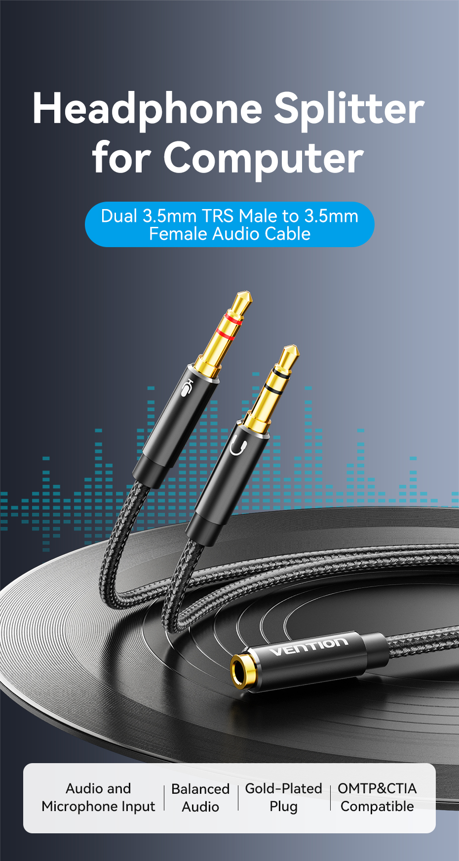 Vention Audio Cable Double TRS 3.5mm Male to Female Cable Splitter ...