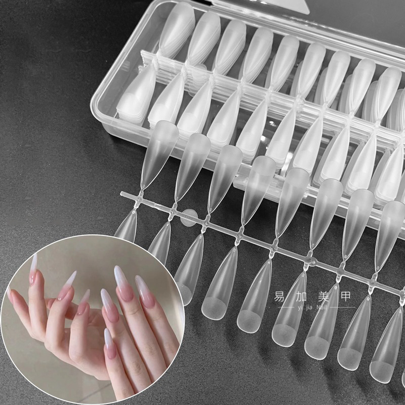 240 pcs/box Matte False Nails Full Cover T-shape Pointed Press On Fake ...