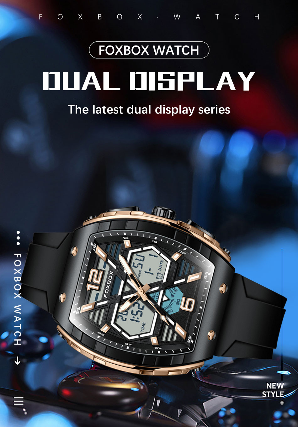 FOXBOX Jam Tangan Fashion Men Watch Dual Display Multifunction LED ...