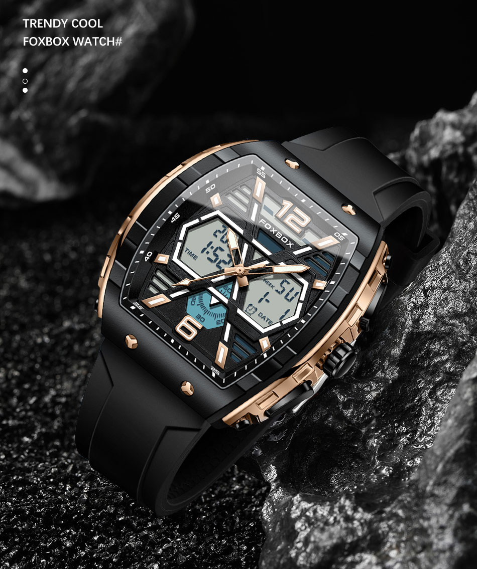 FOXBOX Jam Tangan Fashion Men Watch Dual Display Multifunction LED ...