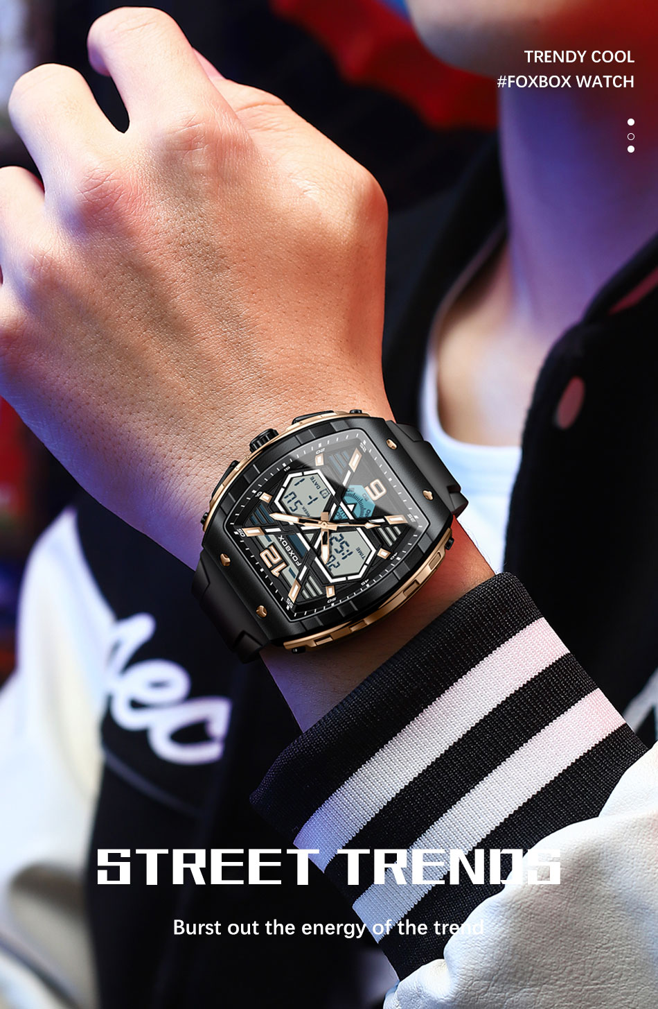 FOXBOX Jam Tangan Fashion Men Watch Dual Display Multifunction LED ...