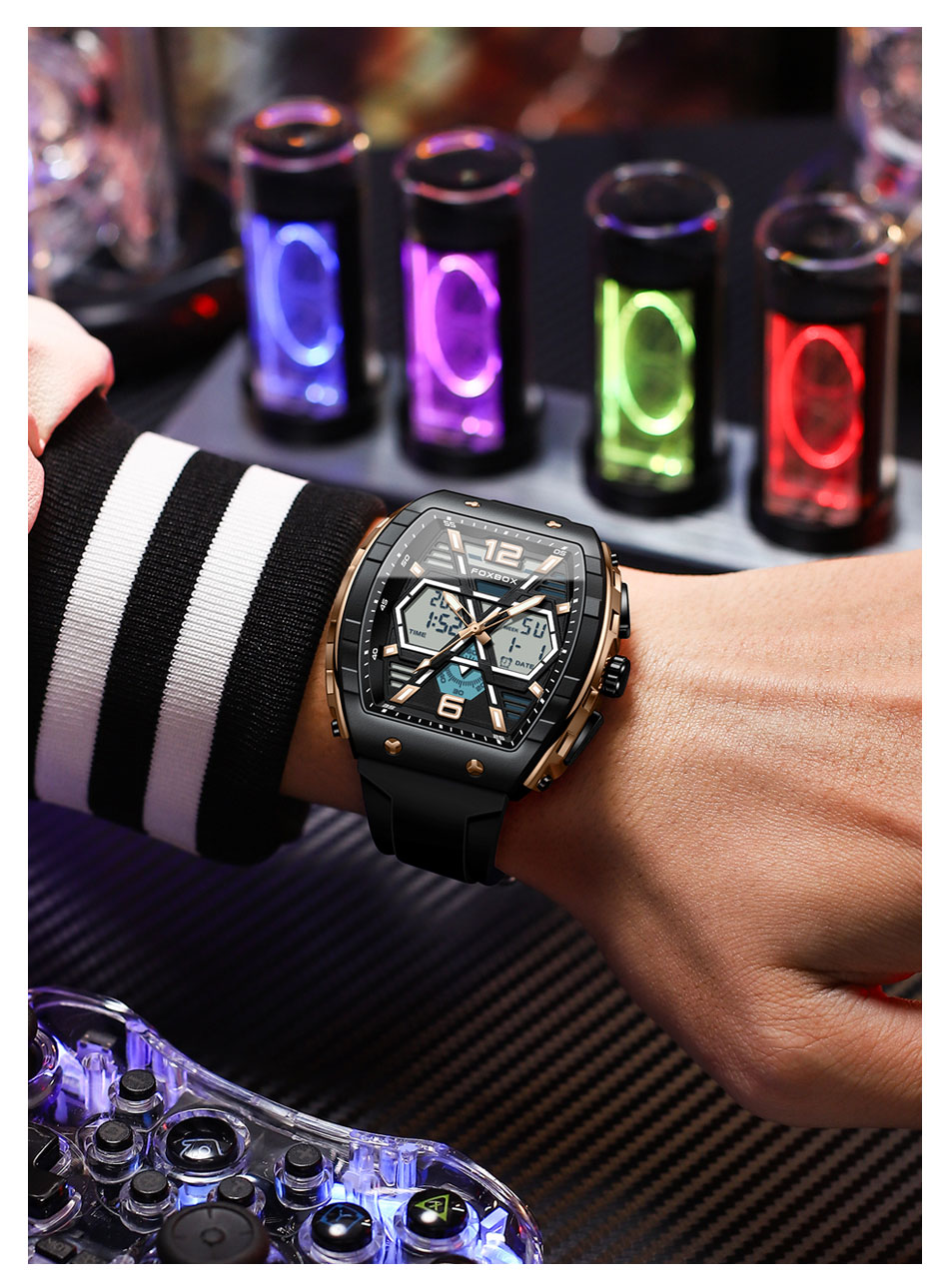 FOXBOX Jam Tangan Fashion Men Watch Dual Display Multifunction LED ...