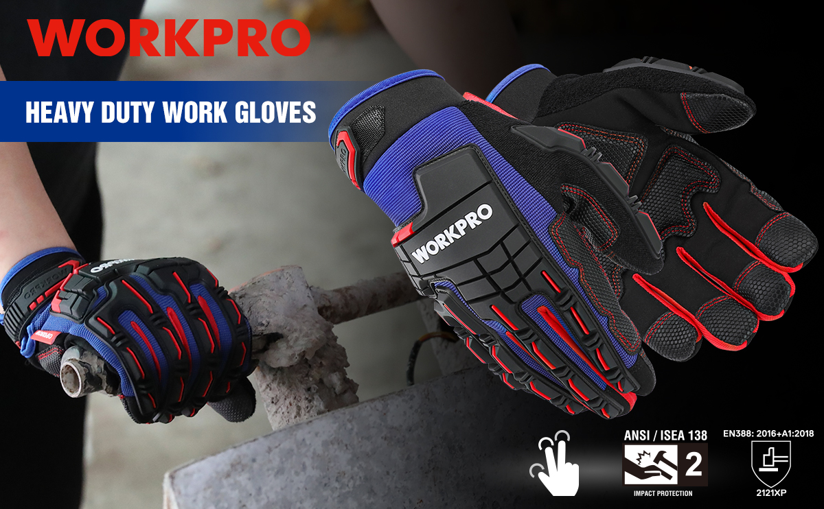 WORKPRO Heavy Duty Work Gloves Synthetic Leather Mechanic Gloves Impact Working Gloves PVC ...
