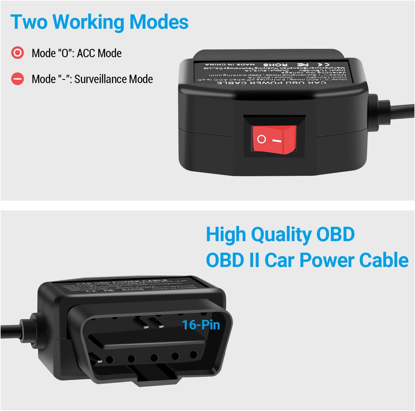 Upgraded OBD2 OBD Power Cable for Dash Camera, OBD to Type-C USB OBDII ...