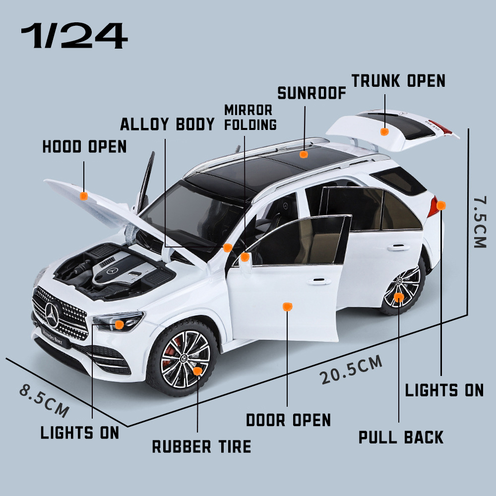 【RUM】1:24 Scale Benz GLE 350 Alloy Car Model Light & Sound Effect ...