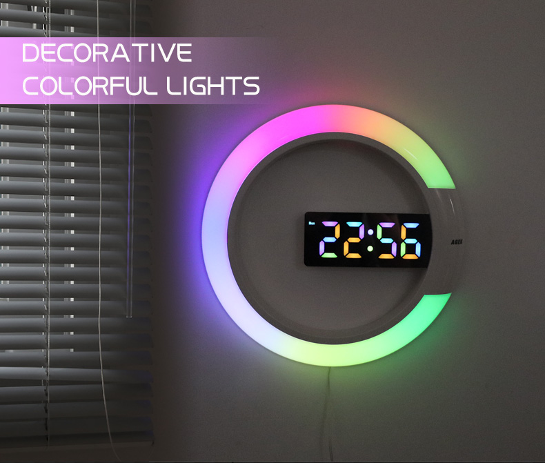 Remote Control Digital Wall Clock Creative LED RGB Alarm Clock with ...