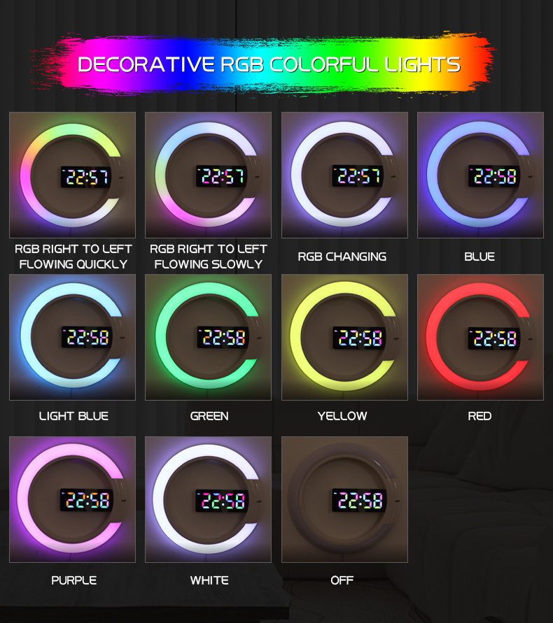 Remote Control Digital Wall Clock Creative LED RGB Alarm Clock with ...