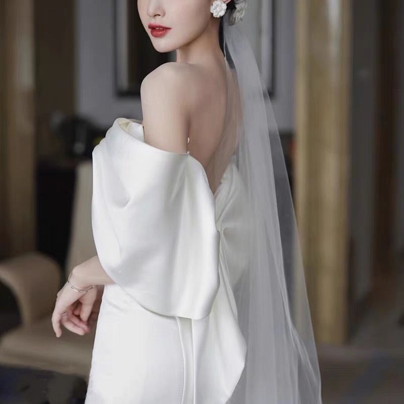 Bride Shawl Activity Satin Removable Off Shoulder Backless Women's ...