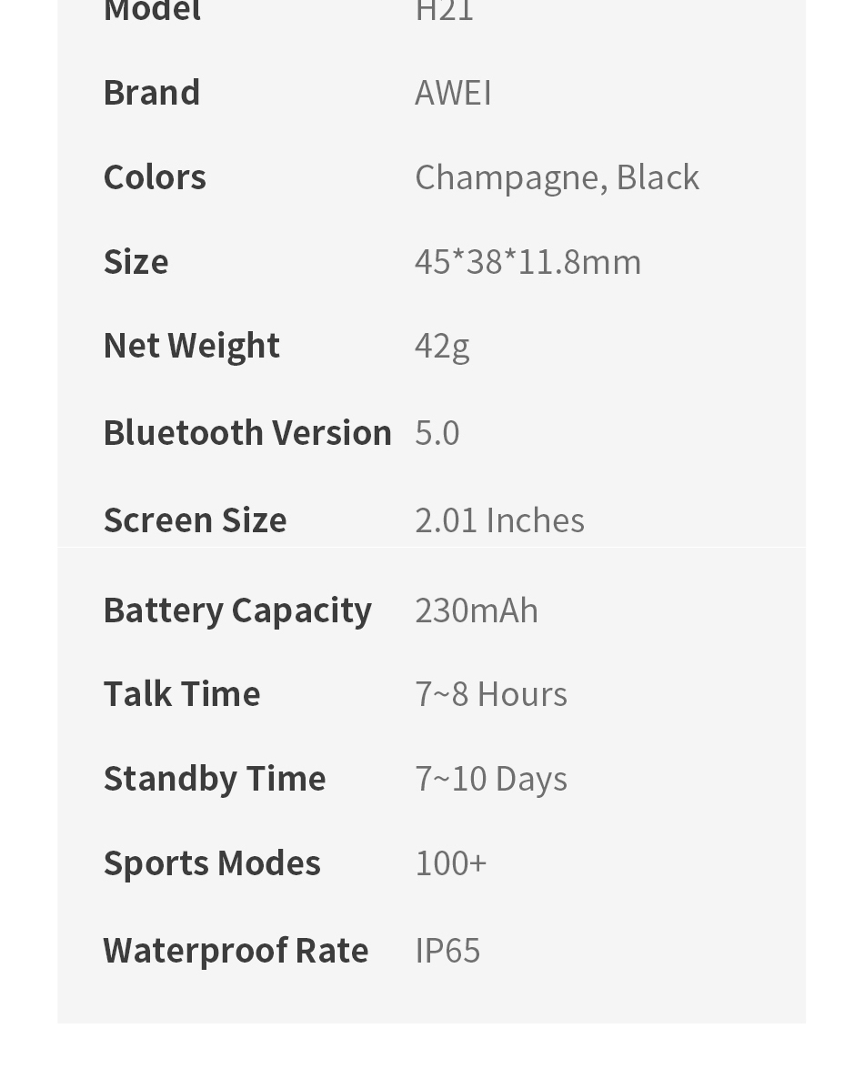 Awei H21 Smart Watch 2.01" HD Screen Heart Rate SpO₂ Health Monitoring ...