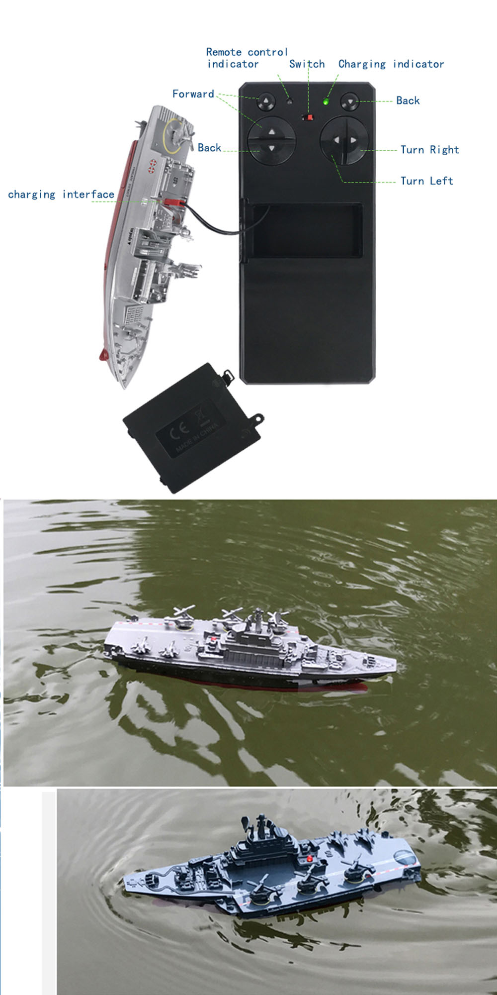 RC Boat Aircraft Carrier Warship Military Model Speedboat Ship Electric ...