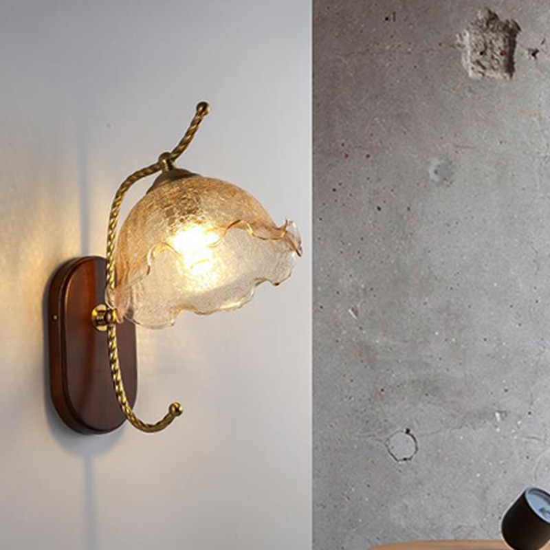 Japanese Glass Wall Sconce, American Retro Wooden Wall Lamp, Living ...