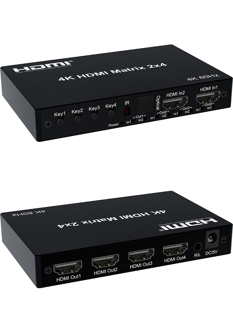 4K 60Hz HDMI Matrix 4x2 2x4 2x2 HDMI Switcher 4 Input 2 Output with Optical 3.5mm Audio Out for ...