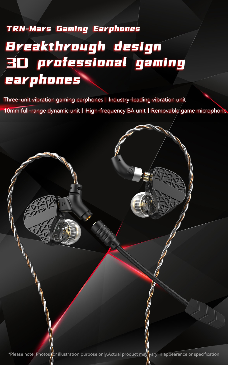 TRN Mars Hifi In-Ear Gaming Earphone Triple Hybrid 1DD + 1BA ...