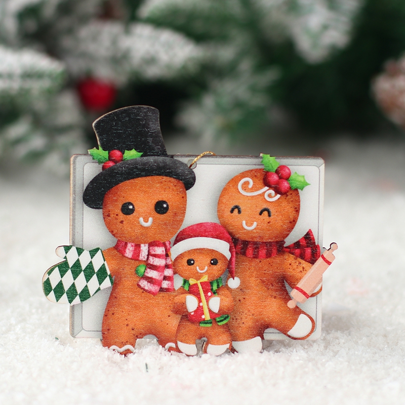 Gingerbread Man Family Pendants Christmas Tree Decor Wooden Hanging ...