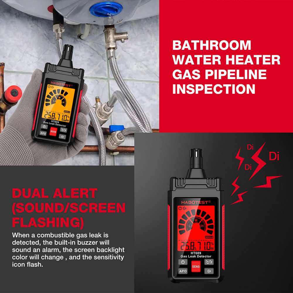 HABOTEST HT609 Gas Leak Detector Alarm Combustible Gas Detector ...