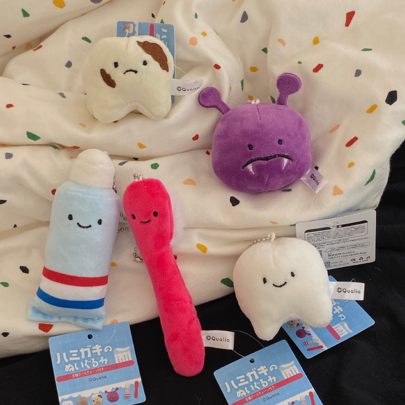 Funny Fried Teeth Toothbrush Toothbag Charm Plush Keychain Smile Face ...