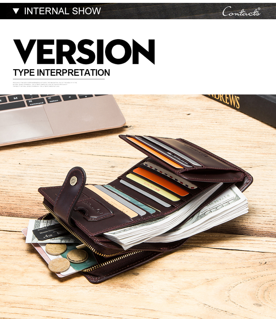 CONTACT'S Genuine Leather RFID Men's Wallet with Coin Purse Men's Card ...