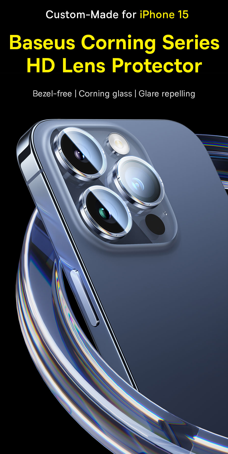Baseus Camera Lens Protector for iPhone 15 Pro Max Full Corning Lens ...