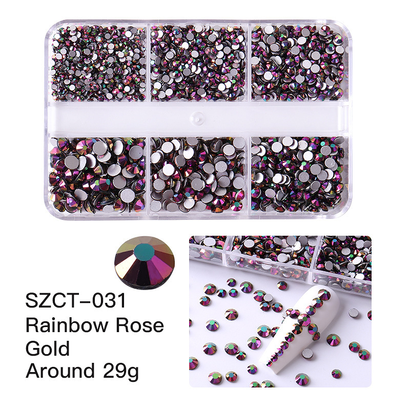 6Grid/Box Crystal Nail Art Rhinestone Clear AB All Color Flat Bottom ...