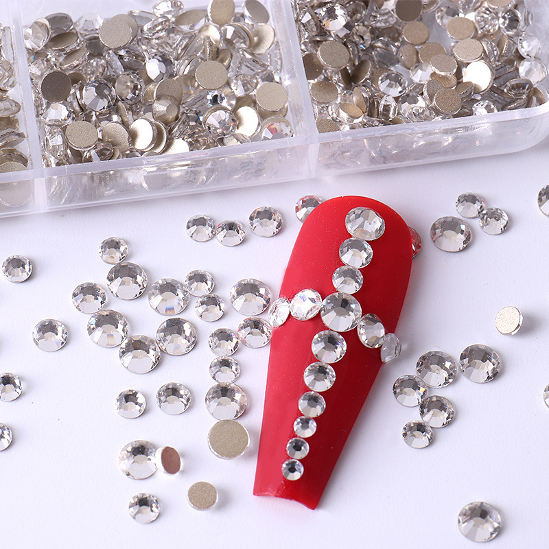 6Grid/Box Crystal Nail Art Rhinestone Clear AB All Color Flat Bottom ...