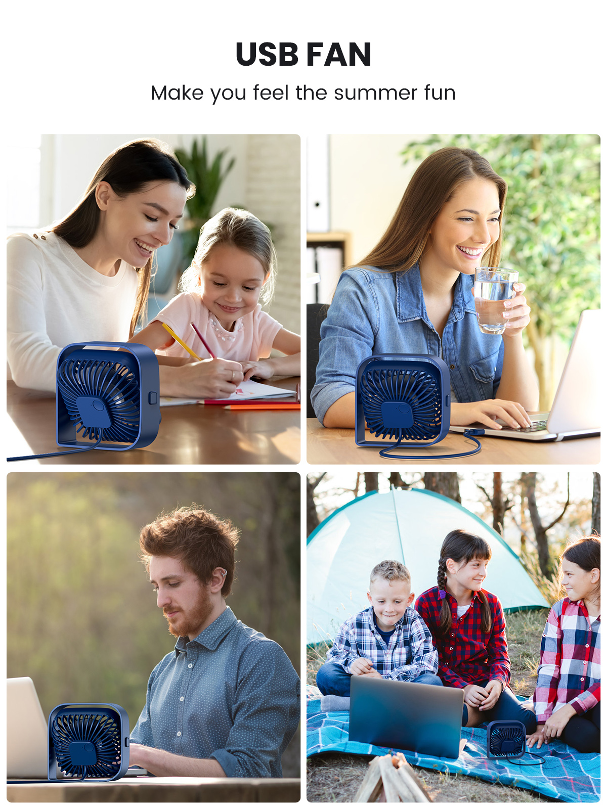 TOPK K50 USB Desk Fan Adjustable Mini Small Fan Handy Desk Home Office ...