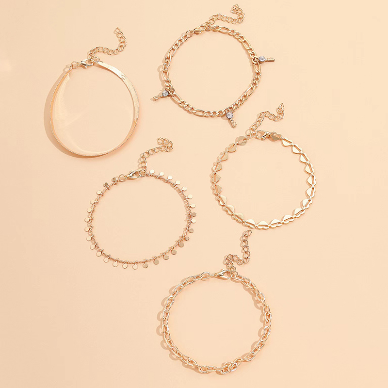 5PCS Key Charm Anklet Set For Women Love Heart Lock Gold Color Metal ...