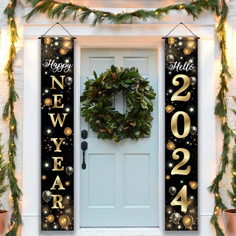 180*30cm Happy New Year Door Banner New Year Backdrop Party Decorations ...
