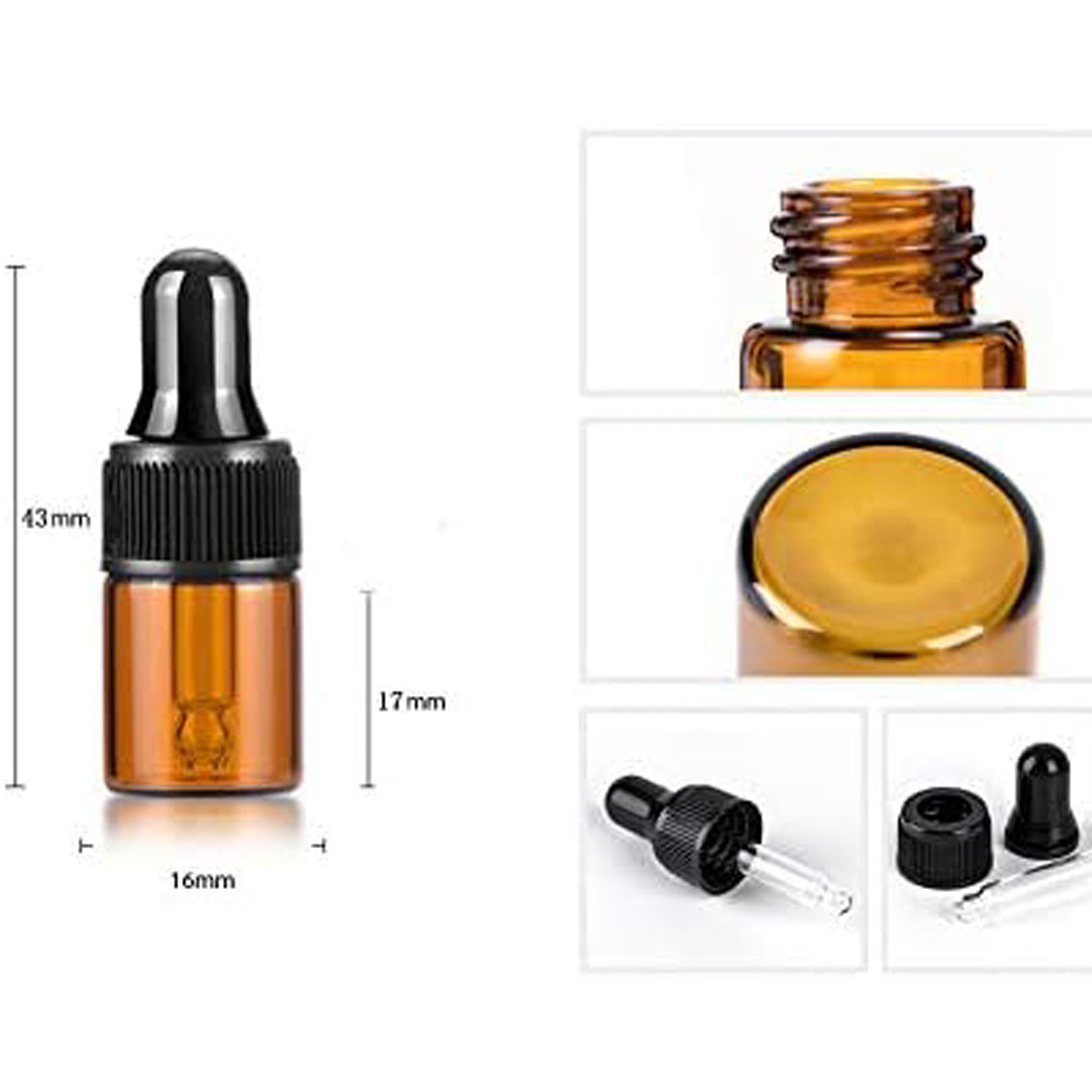 40 Pieces 1ml 2ml 3ml 5ml Amber Glass Empty Dropper Bottles,Essential Oil Sample Bottles Liquid ...
