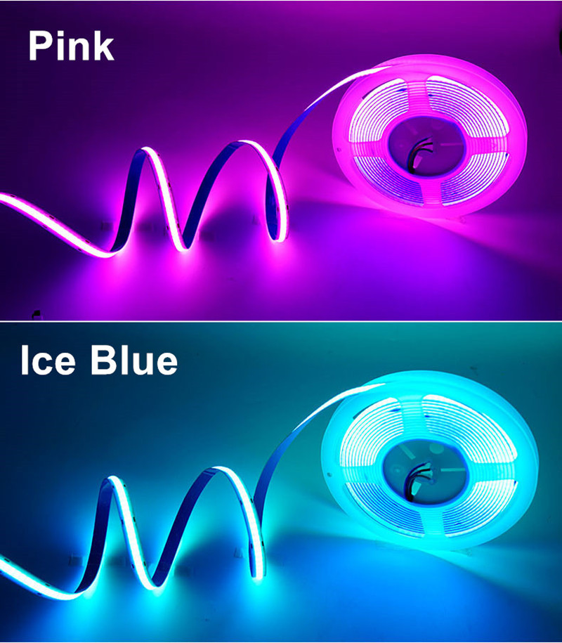 DC12V 24V COB LED Strip Light Pink Purple Red Green Blue Yellow Ice ...