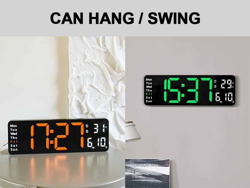 13 Inch Large LED Digital Display Wall Clock Home Decoration Remote ...