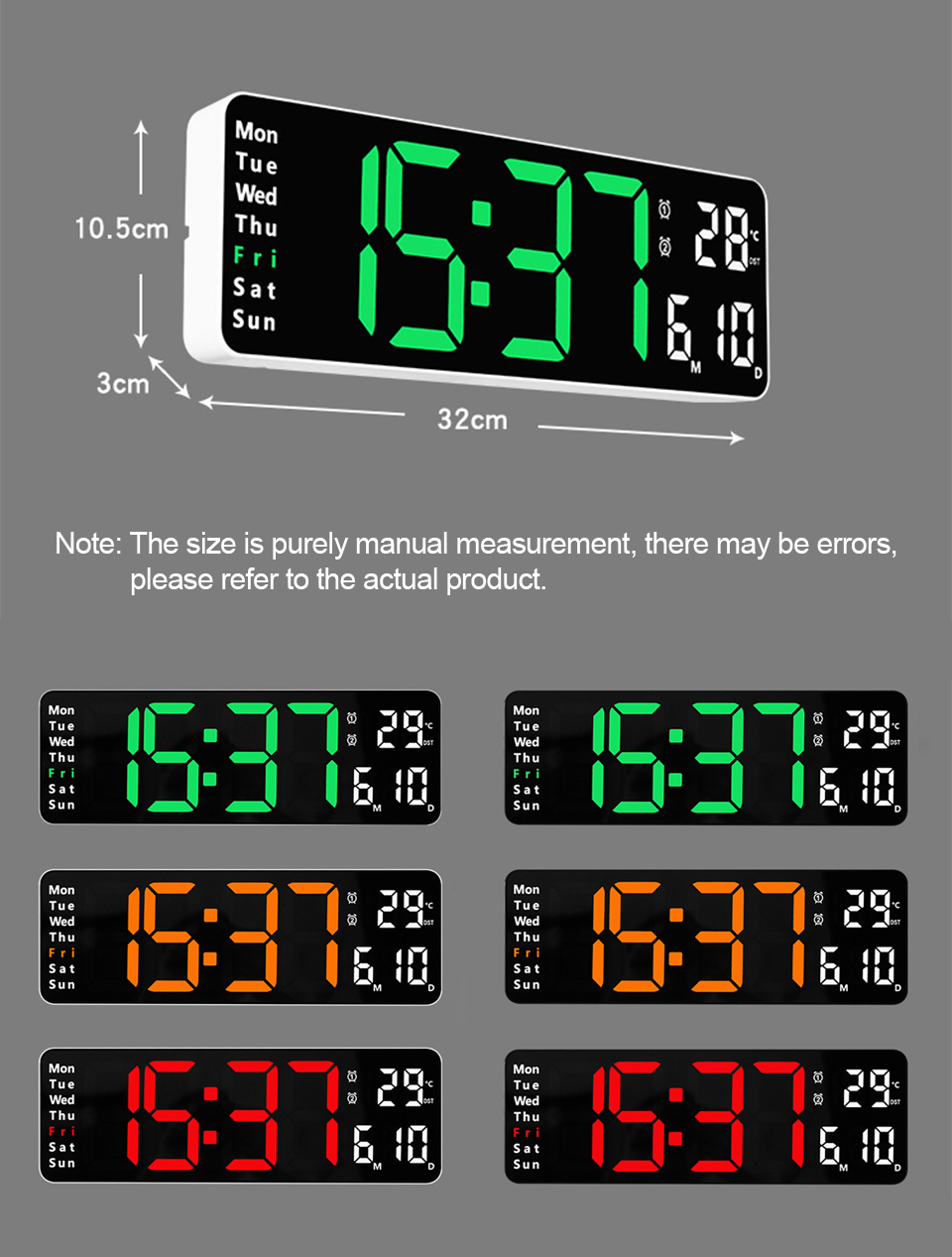 13 Inch Large LED Digital Display Wall Clock Home Decoration Remote ...