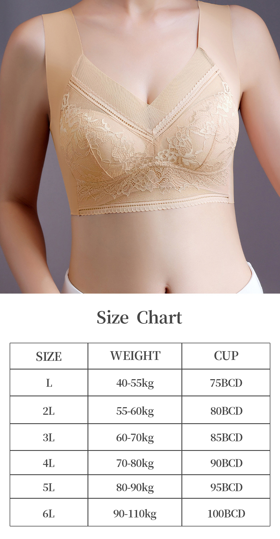 【ready Stock】40 110kg Plus Size Lace Bras For Women Sexy Perspective 1742