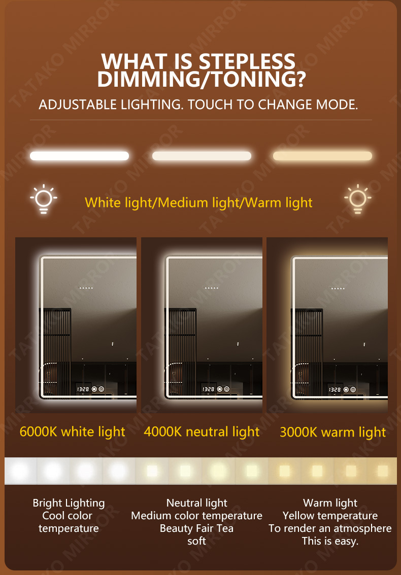 Cermin LED smart bathroom mirror with light three color light touch ...